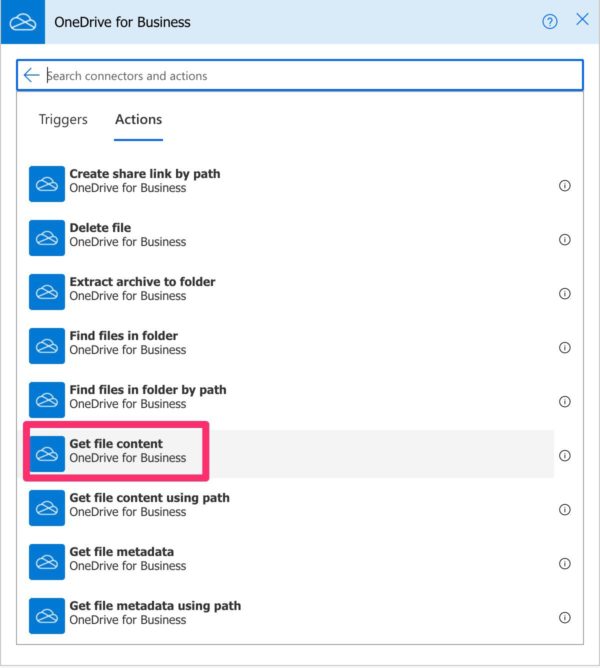 Power Automate: OneDrive for Business - Get File Content Action ...