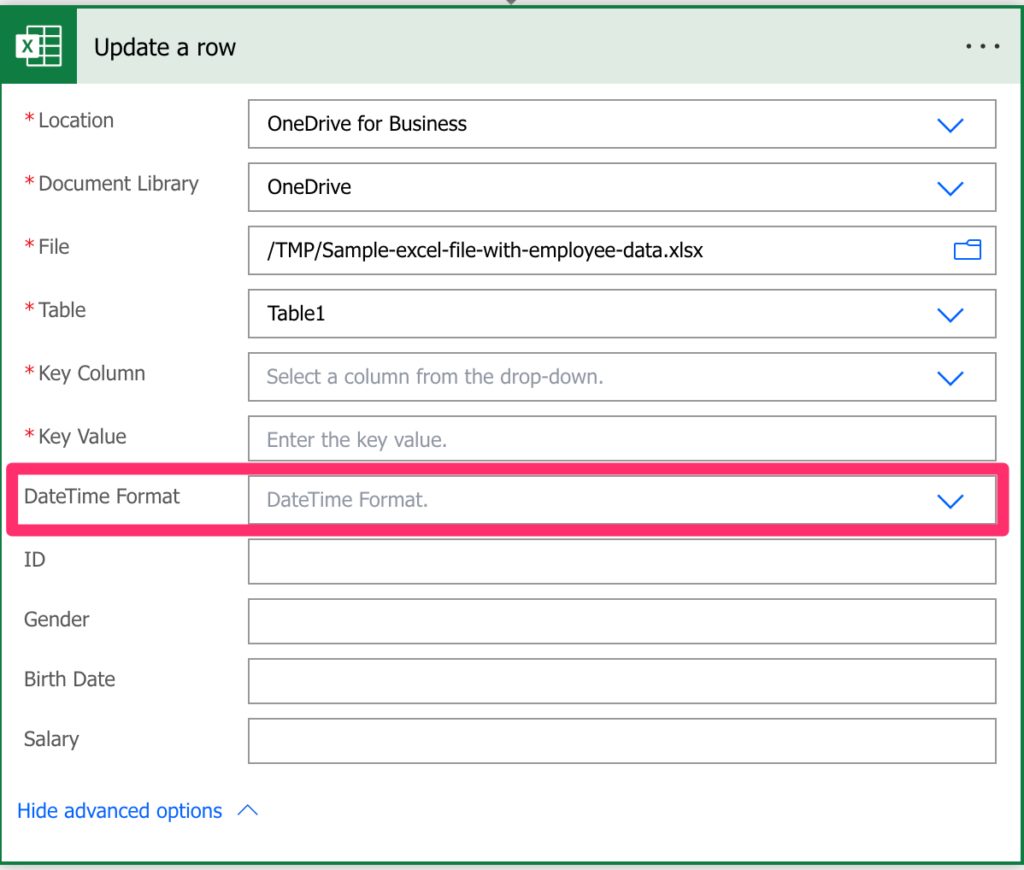 Power Automate: Office 365 Excel - Update a Row action - Manuel T. Gomes