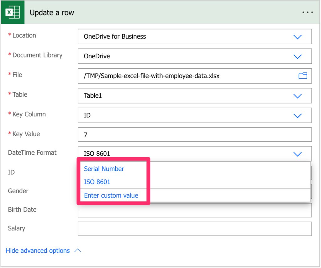 Power Automate: Office 365 Excel - Update a Row action - Manuel T. Gomes