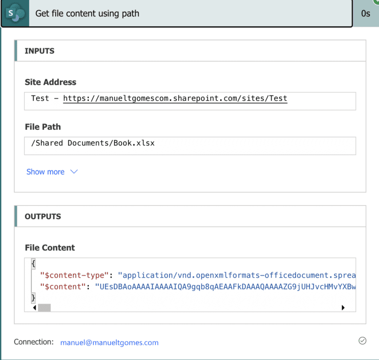 Power Automate: SharePoint Get File content using Path Action